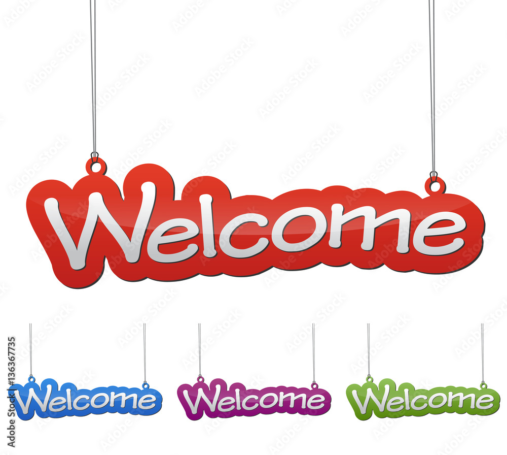 Set vector illustrations isolated tag banner welcome in four color ...