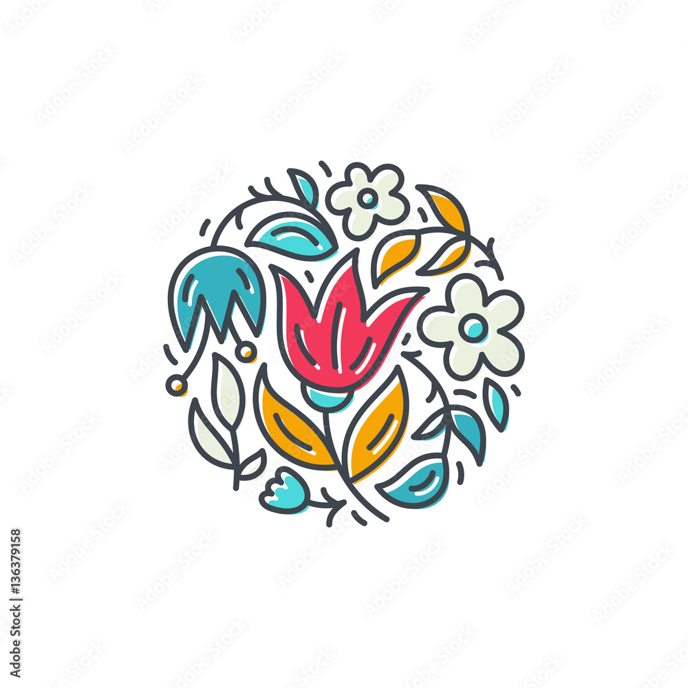 Flower Logo in Circle Stock Vector | Adobe Stock
