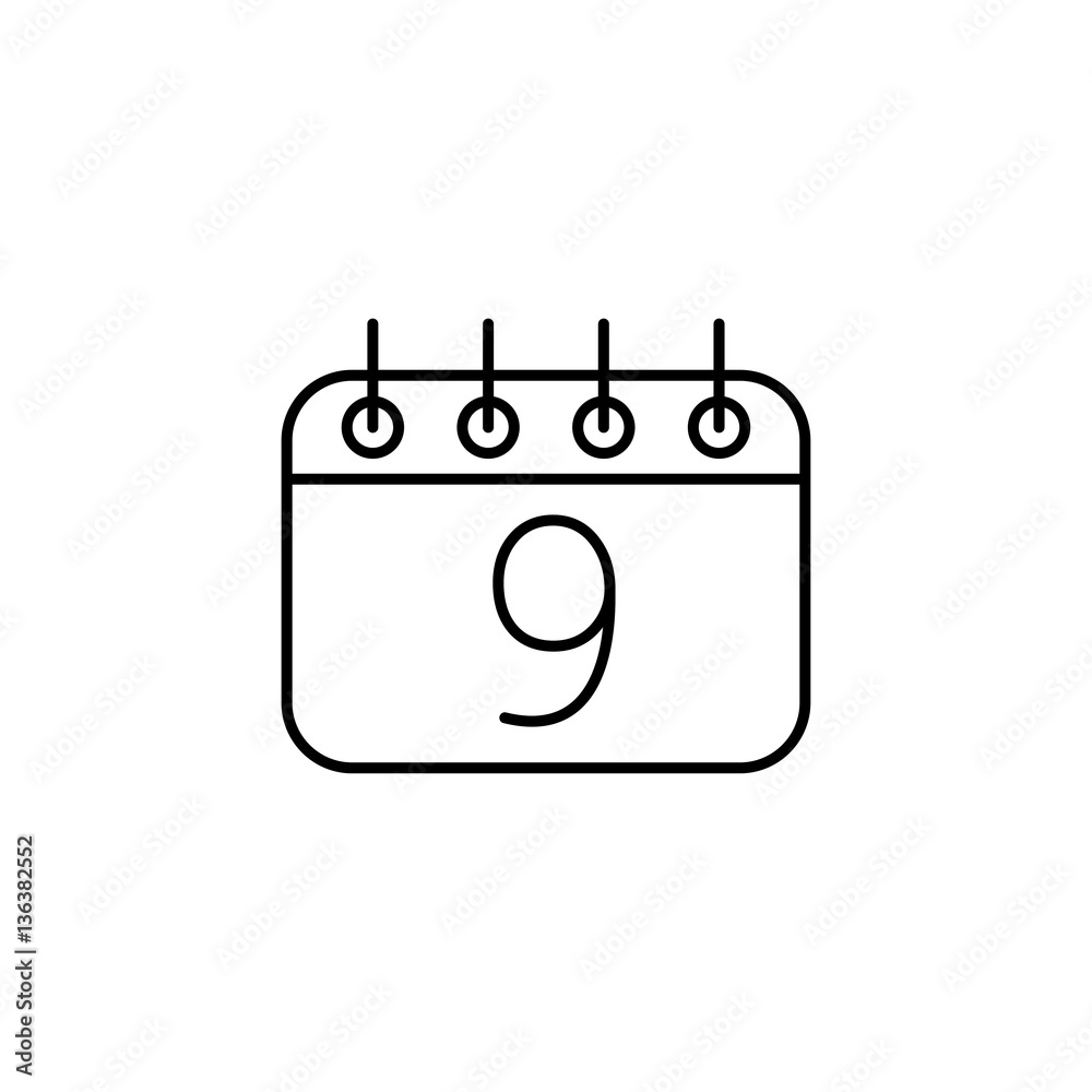 calendar sheet 9 date schedule appointment line icon Stock Vector ...
