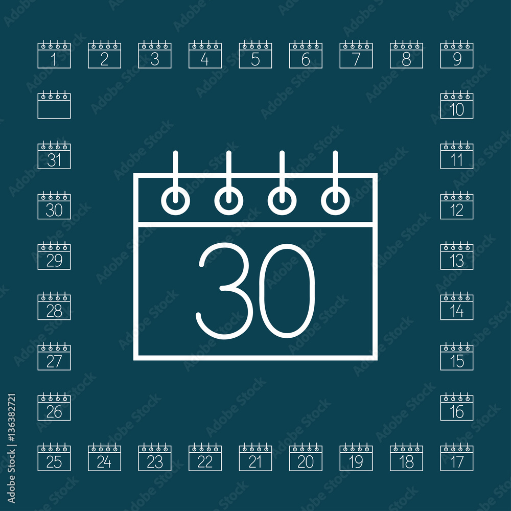 calendar sheet 30 date schedule line icon white on blue Stock ...