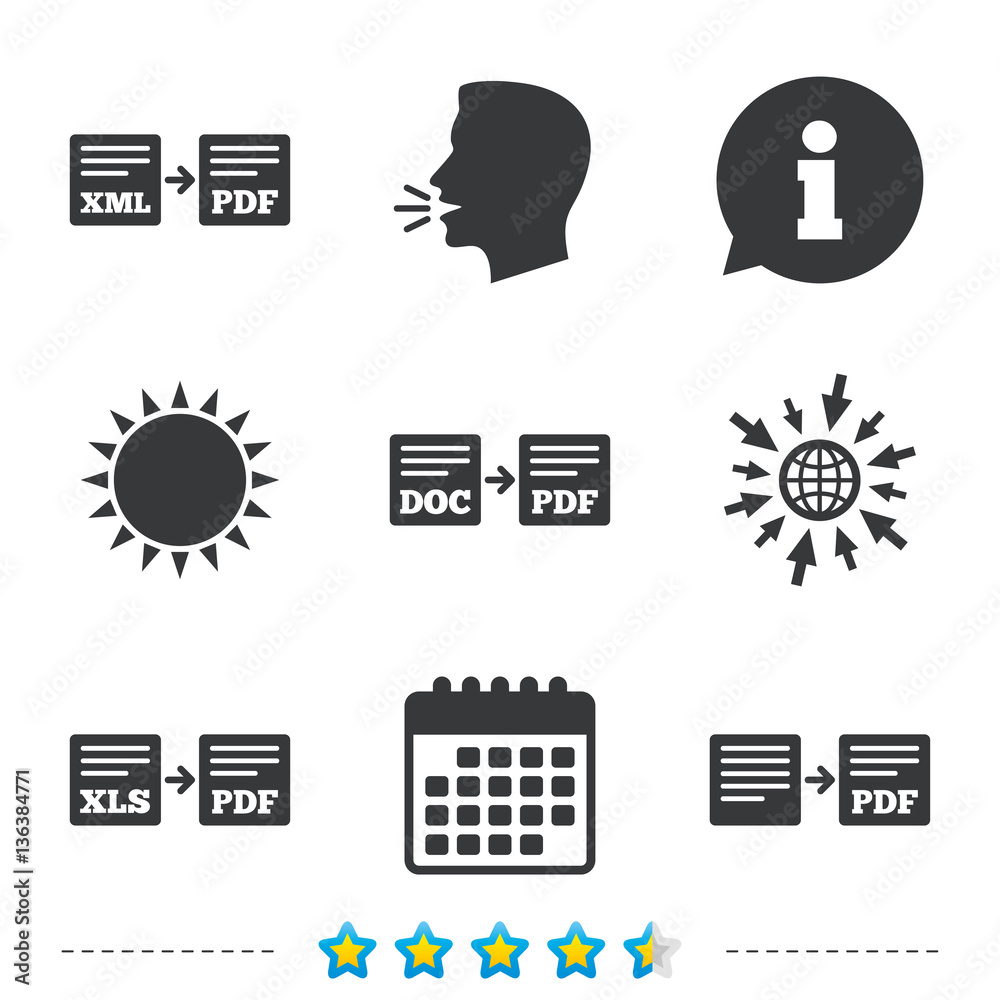 Export file signs. Convert DOC to PDF symbols. Stock-Vektorgrafik ...