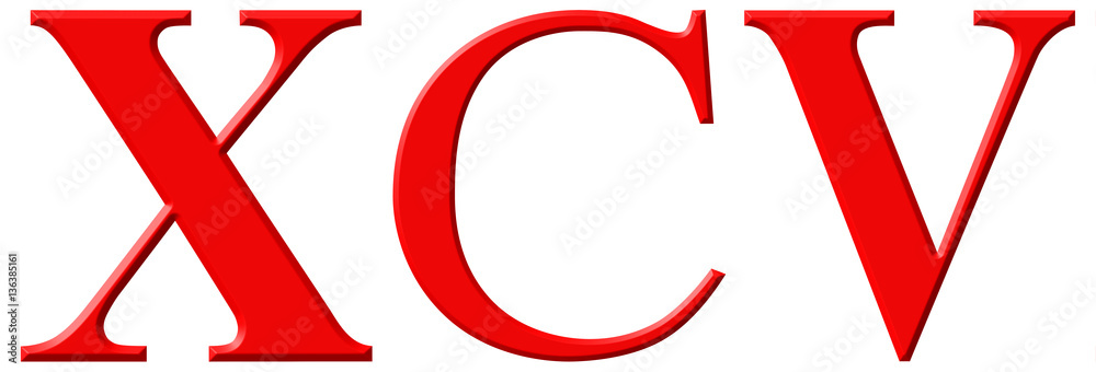 Roman numeral XCV, quinque et nonaginta, 95, ninety five, isolat Stock ...