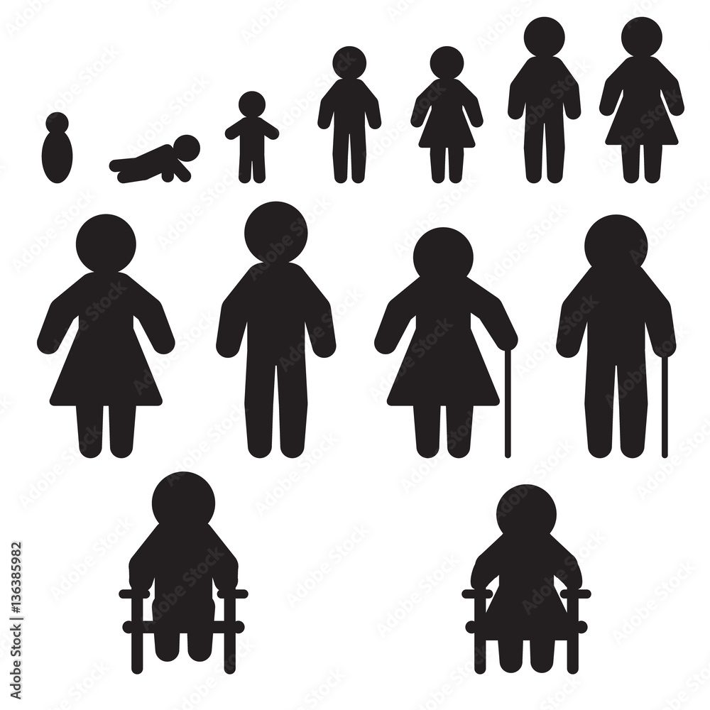 Family icon set. People of various ages, children, adults and elders ...