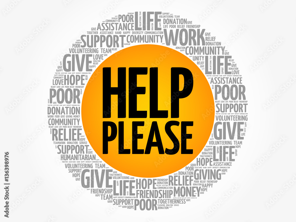 Help please word cloud collage, concept background Stock-Vektorgrafik ...