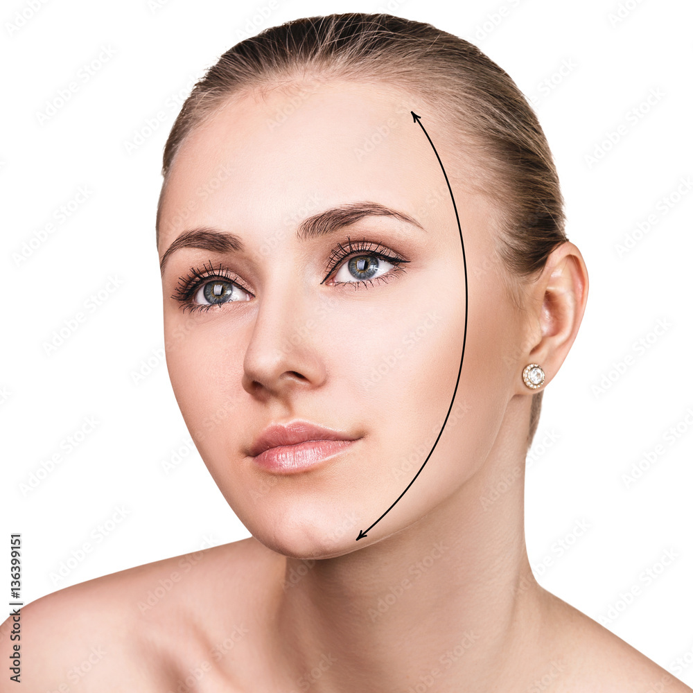 Beautiful woman face with correction line. Stock Photo | Adobe Stock