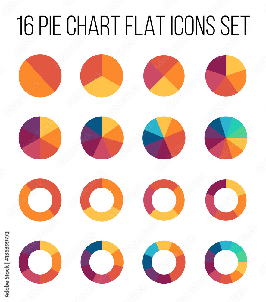 Vetor do Stock: Set of pie chart icons in modern thin flat style ...