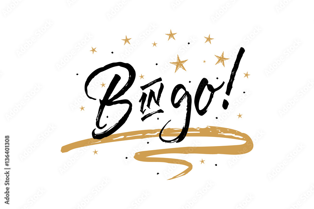 Bingo inscription.Beautiful greeting card scratched calligraphy black ...