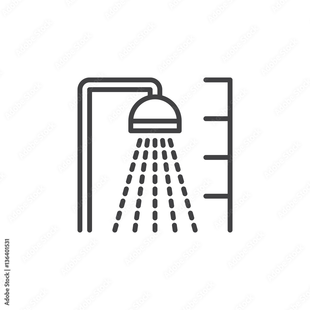 Water shower line icon, outline vector sign, linear pictogram isolated ...