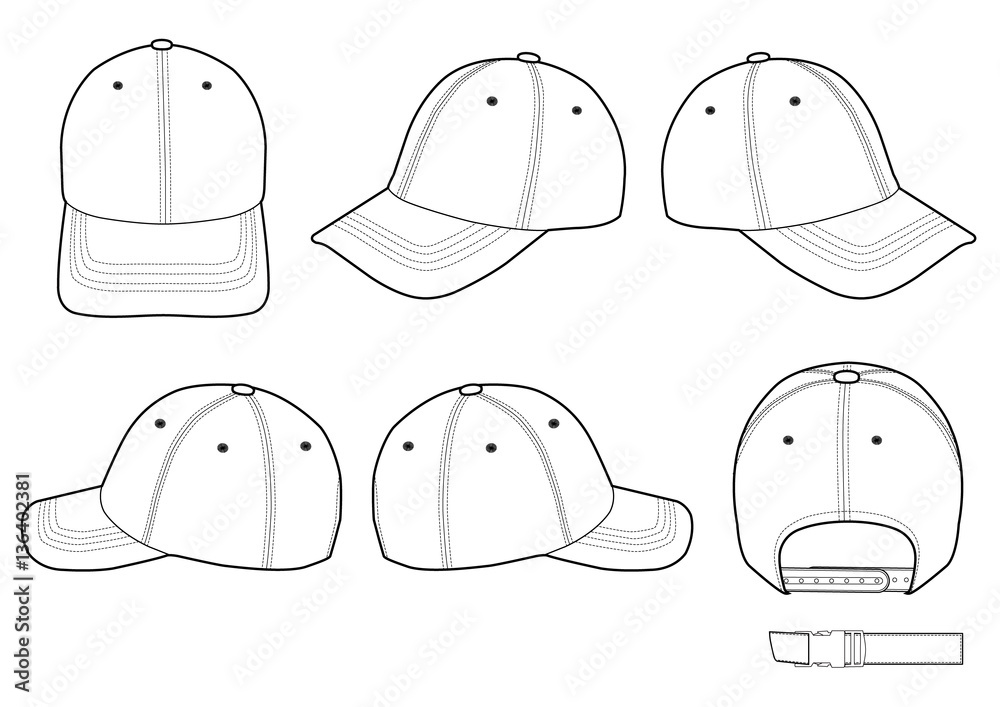 Baseball Cap fashion flat technical drawing template Stock Vector ...
