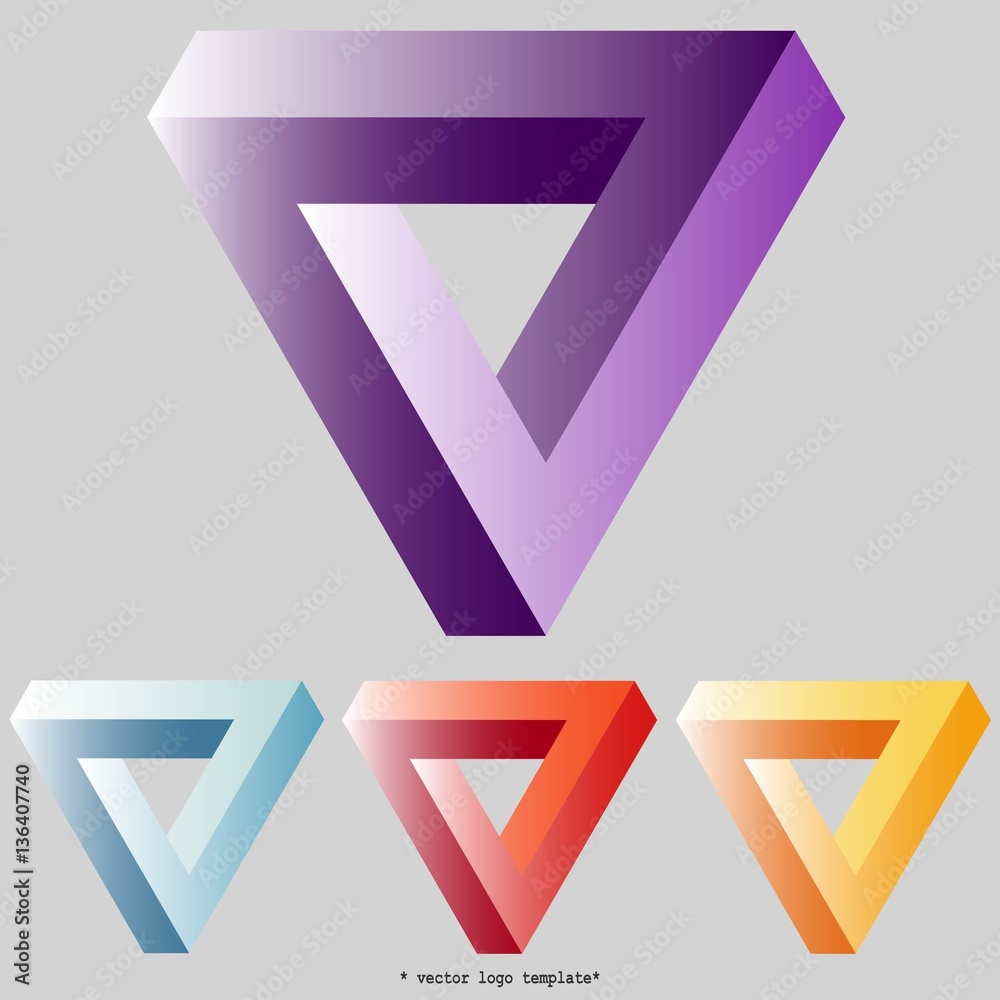 Penrose triangle. Set of Gradient 3D triangle on black background ...