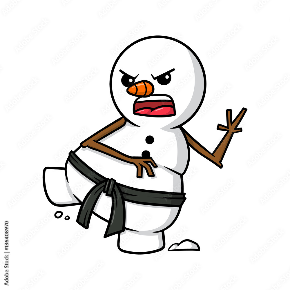 Cartoon Snowman Character Practicing Martial Arts Vector Illustration ...
