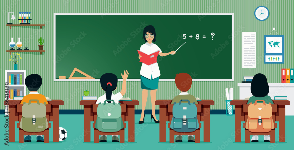 Teachers are teaching mathematics to students in the classroom. Stock ...