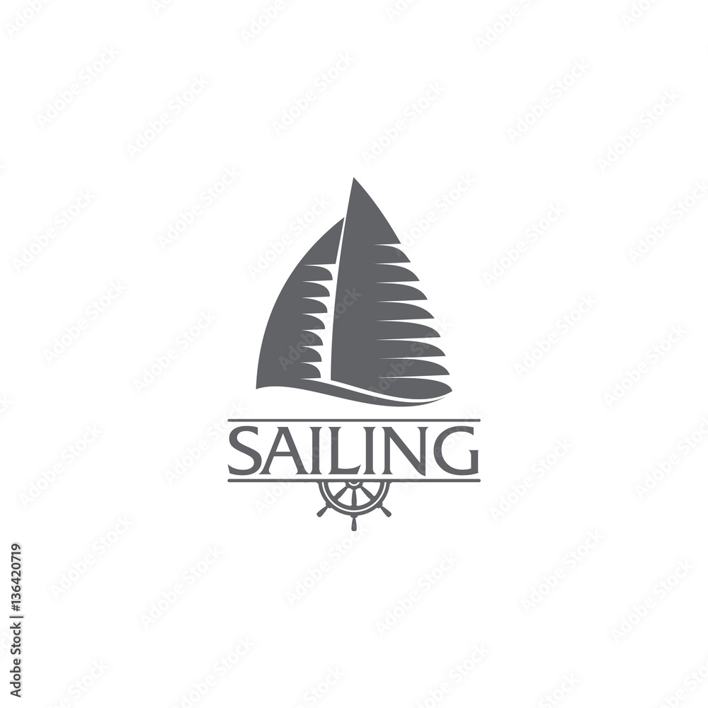 Black and white graphic yacht club, sailing sport logo template with ...