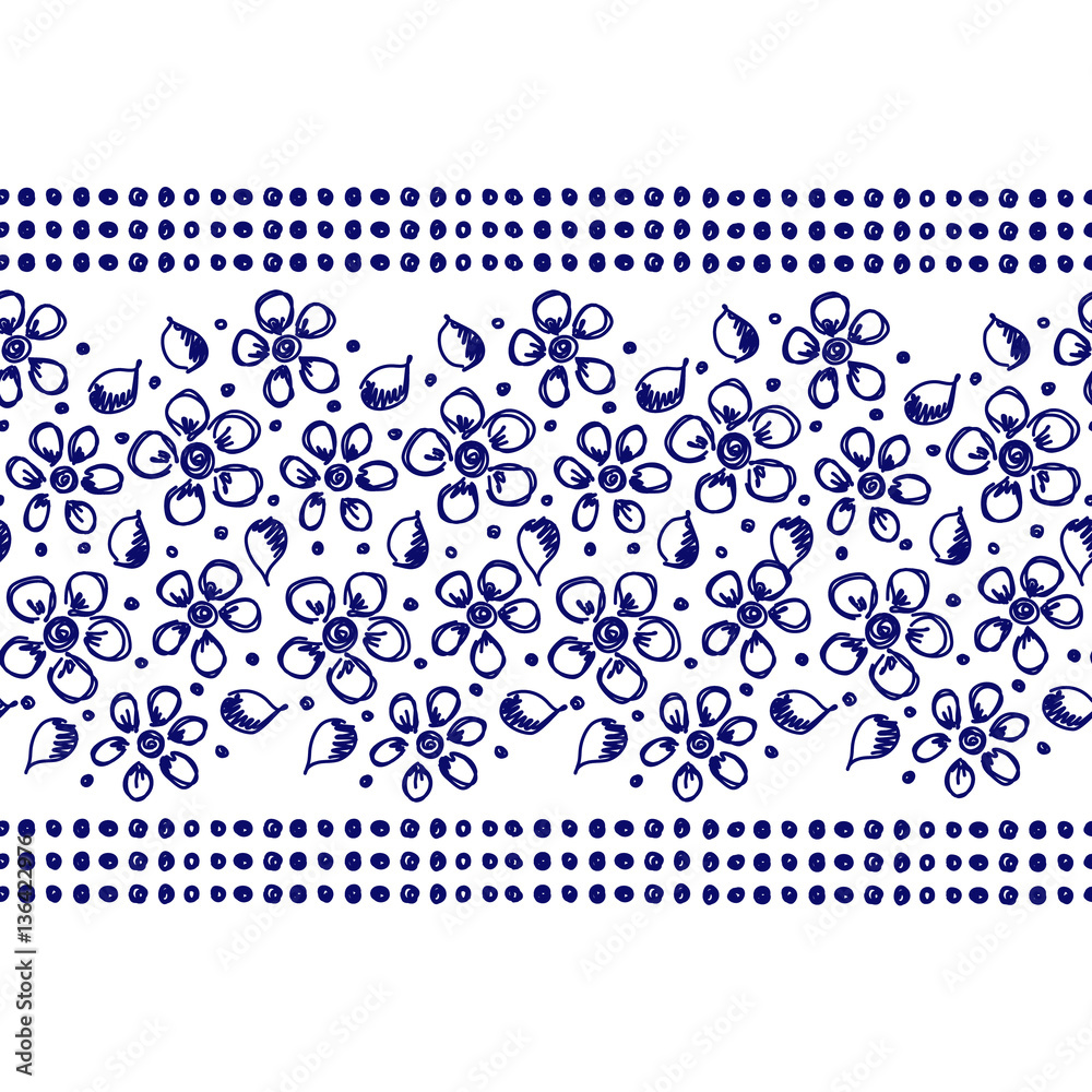 Seamless vector hand drawn floral pattern, endless border, frame with ...