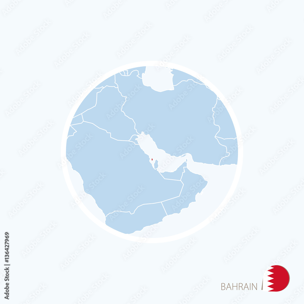 Map icon of Bahrain. Blue map of Middle East with highlighted Bahrain ...