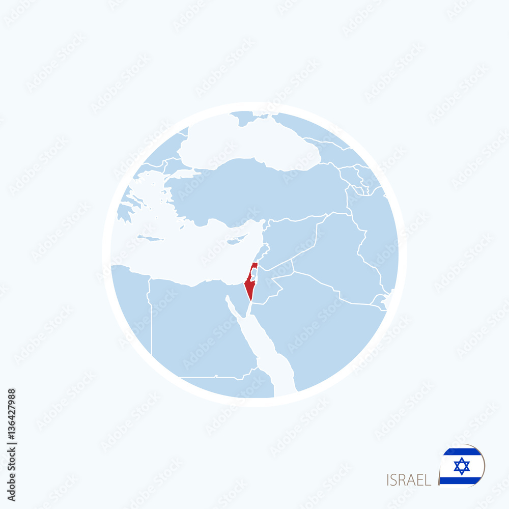 Map icon of Israel. Blue map of Middle East with highlighted Israel ...