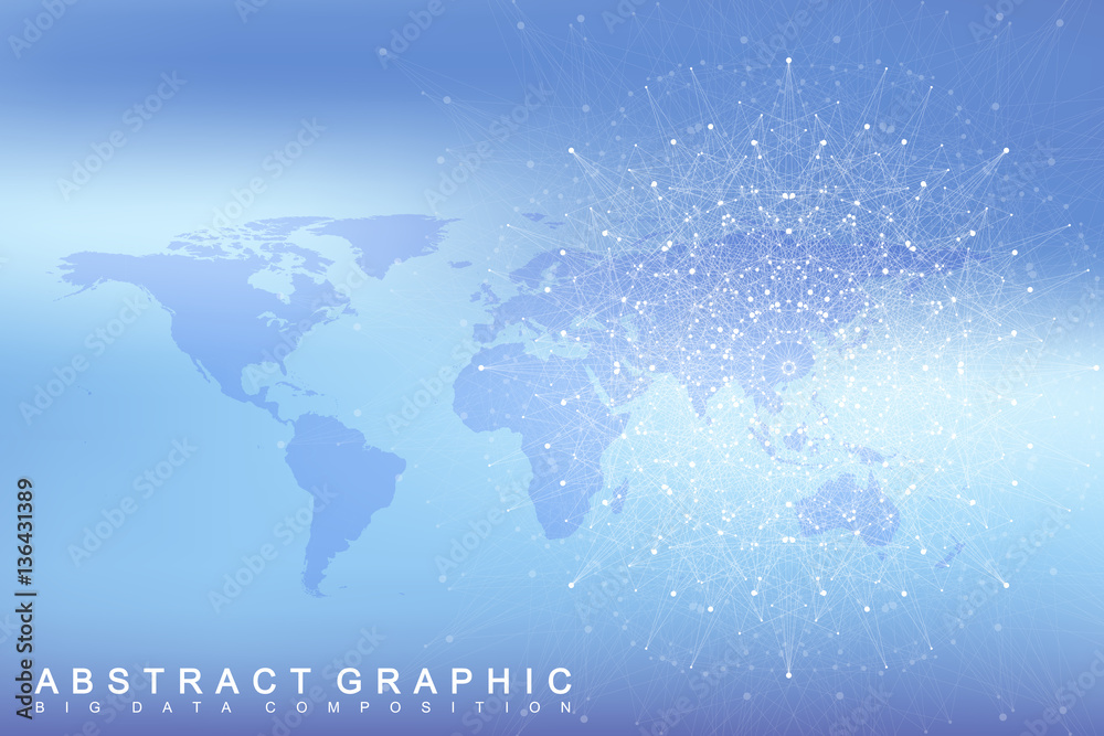 Geometric graphic background communication with World Map. Big data ...