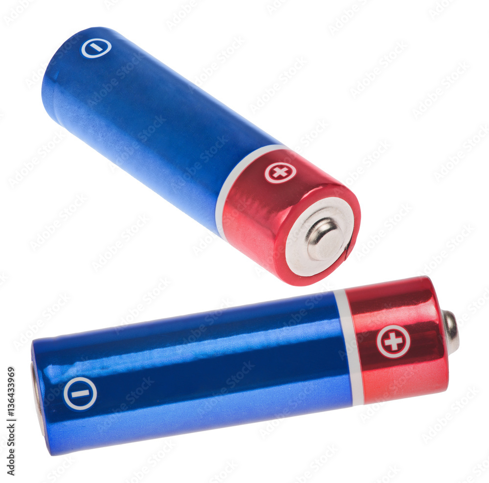 two red and blue batteries on white Stock-Foto | Adobe Stock