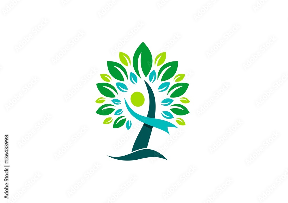 tree logo, people wellness logo concept, abstract health people tree ...