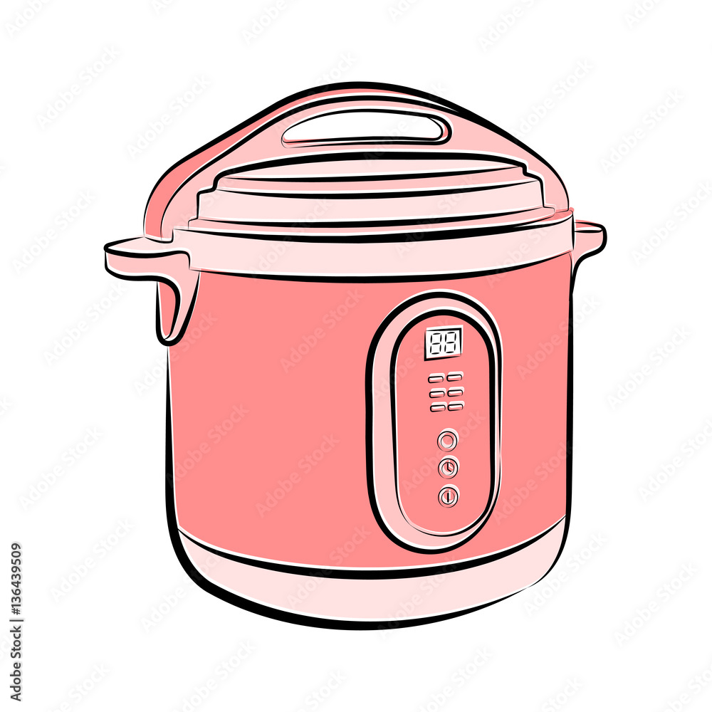 3d vector illustration Multicooker in pink and shades on a white ...