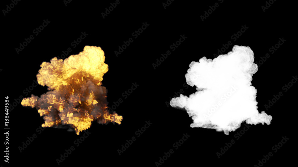 Realistic fire blast explosion with smoke in slow motion, impressive ...