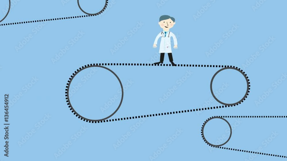 Medical doctor standing on moving machine. Animation in flat design ...