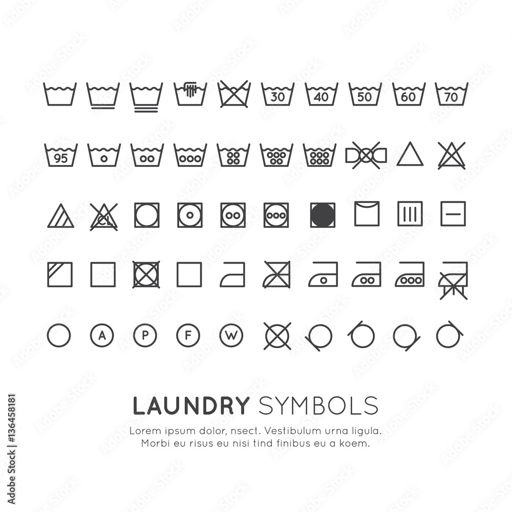 Garment care symbols set. The symbols on the labels of clothes washing ...