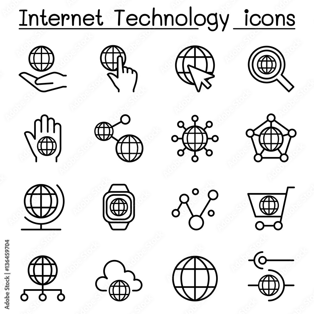 Internet technology & Data communication icon set in thin line s Stock ...