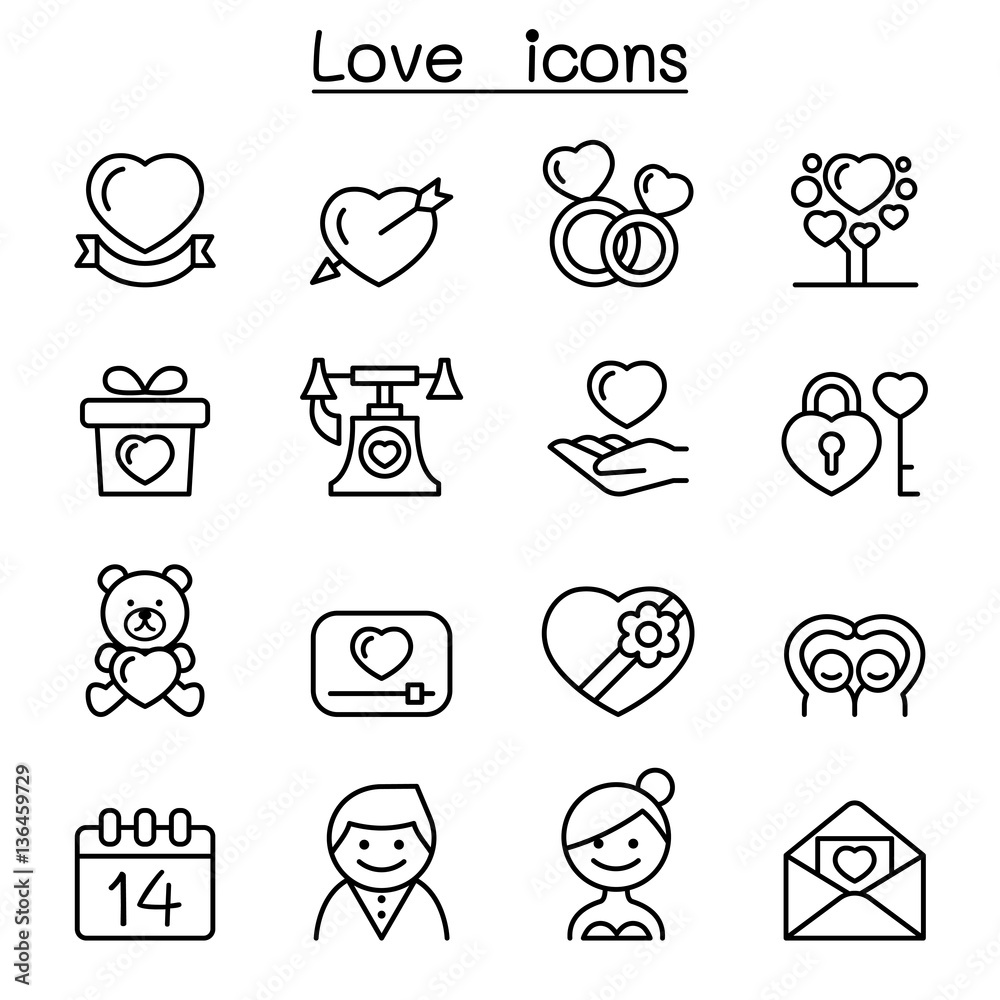 Love icon set in thin line style Stock Vector | Adobe Stock