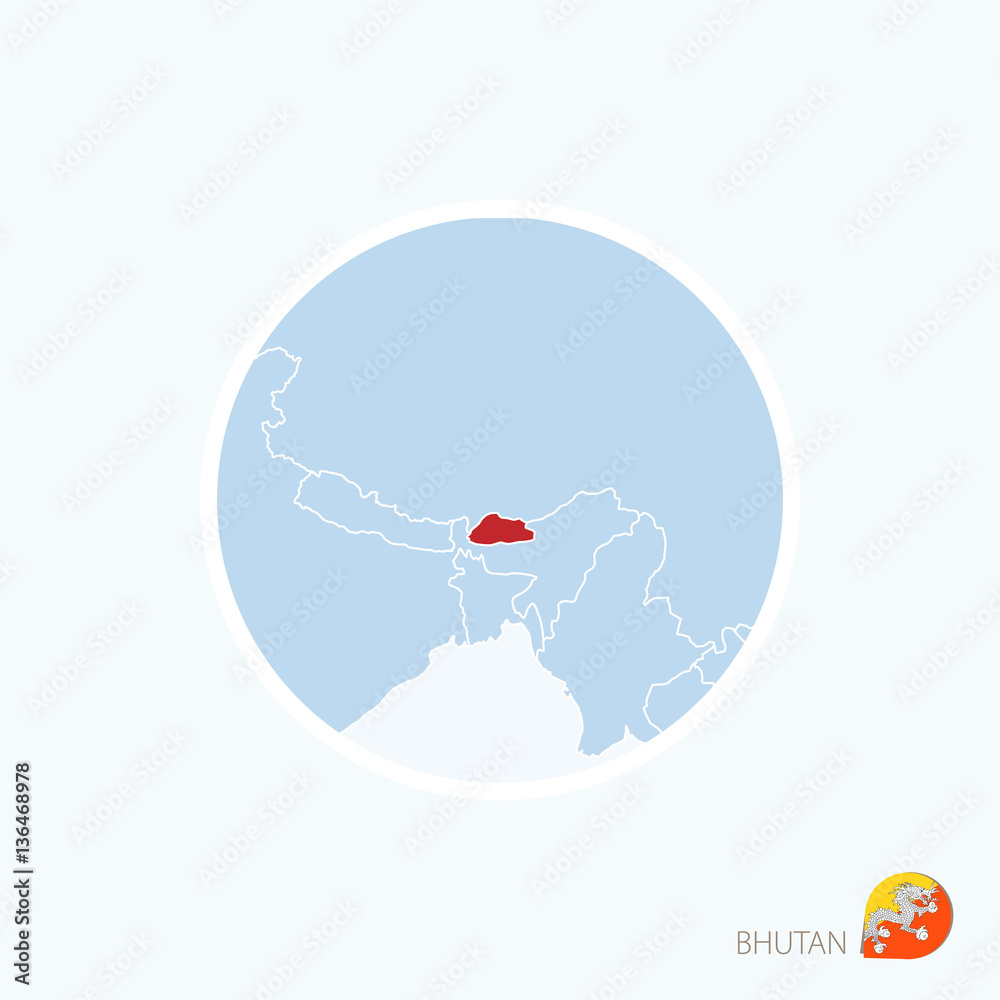 Map icon of Bhutan. Blue map of South Asia with highlighted Bhutan ...