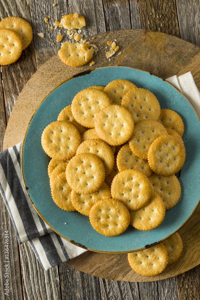 Round Salty Yellow Crackers Stock Photo | Adobe Stock