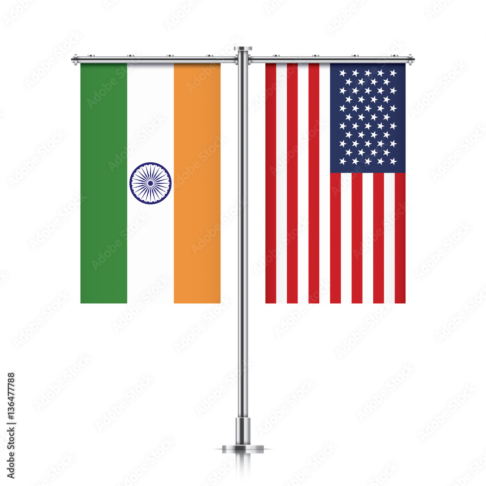 India and United States vector banner flags, hanging side by side on a ...