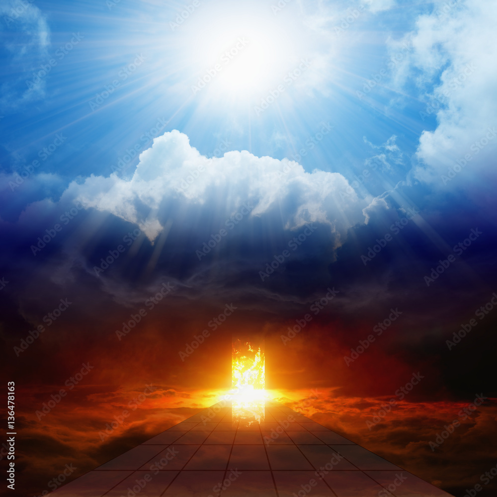 Bright light from heaven, road to hell, heaven and hell Stock Photo ...