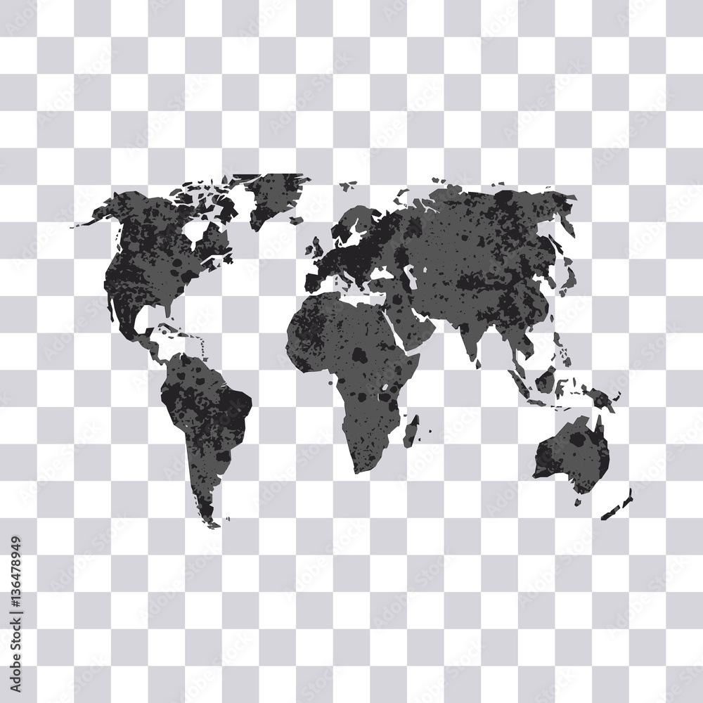 World map isolated on transparent background. Earth. Modern. Grunge ...