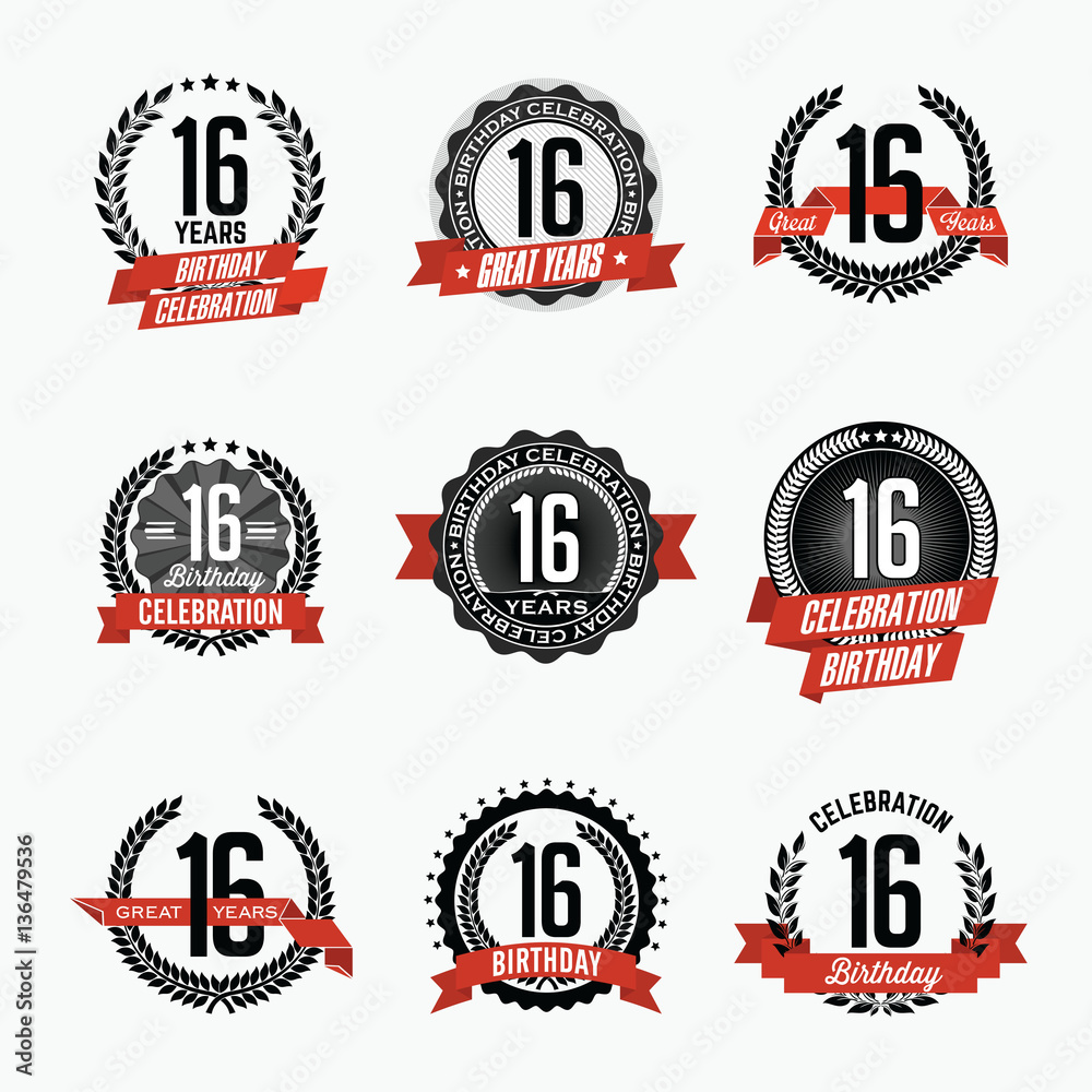 16th Birthday Celebration. Set of Birthday Badges. Stock Vector | Adobe ...