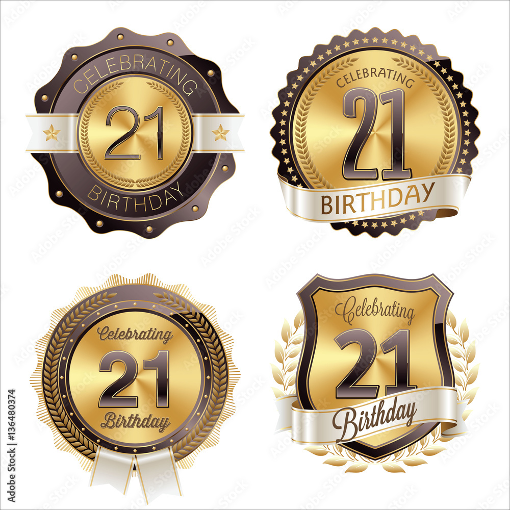 21st Birthday Celebration. Set of Birthday Badges. Stock Vector | Adobe ...