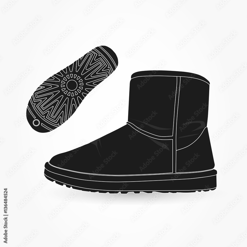fashion winter ugg boot and sole,vector, illustration Stock Vector ...