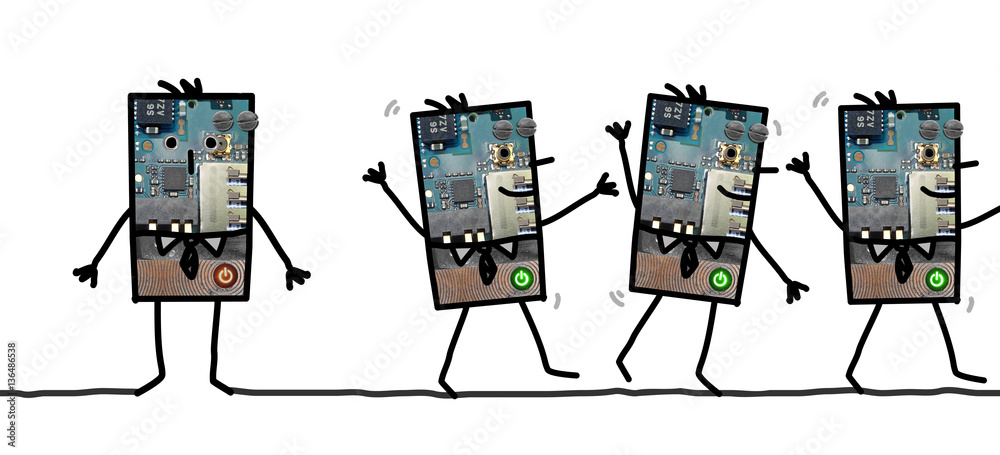 Cartoon robots - Men standing and walking Stock Illustration | Adobe Stock