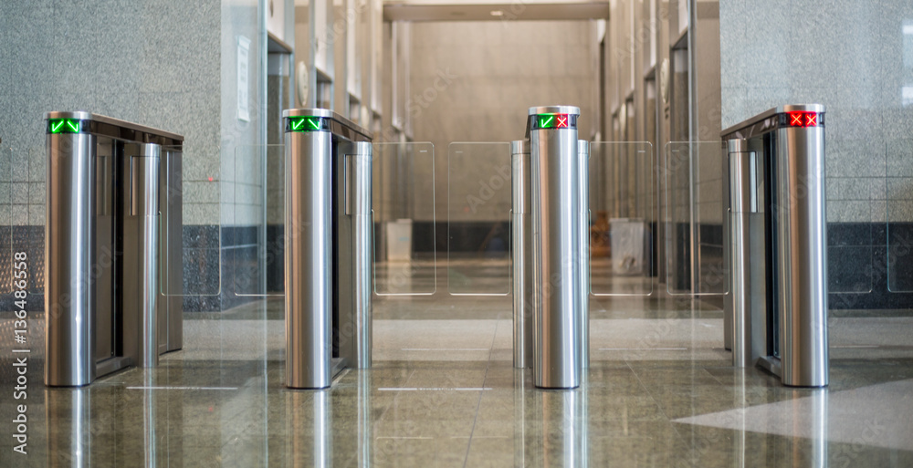 Technology security gateway, selective focus on entrance machine. show ...