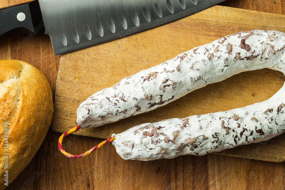 Tasty salami with white mold. Stock Photo | Adobe Stock