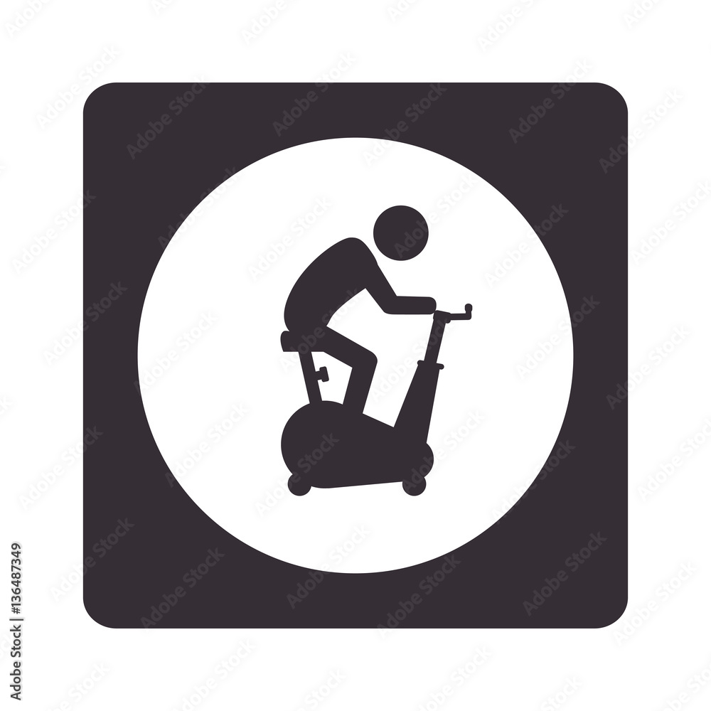 monochrome pictogram with square with circle inside with man in ...