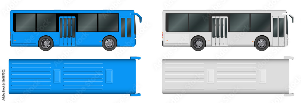 Set white, blue City bus template. Passenger transport. Vector ...