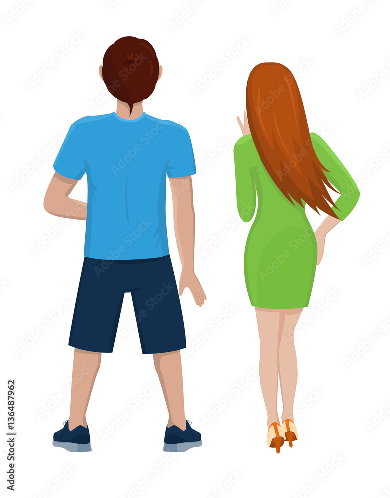 Boy and girl from the back. Rear view of young couple. Backside view of ...