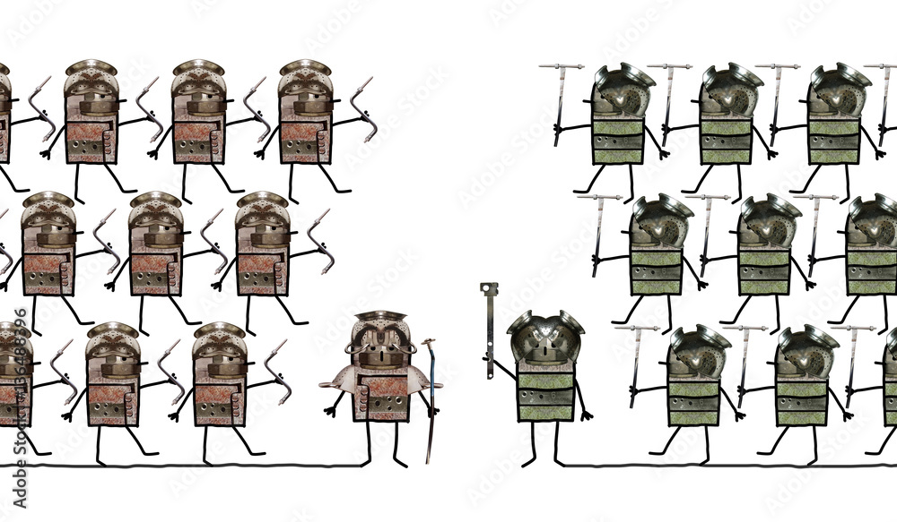 Cartoon collage - Soldiers and battle Stock Illustration | Adobe Stock