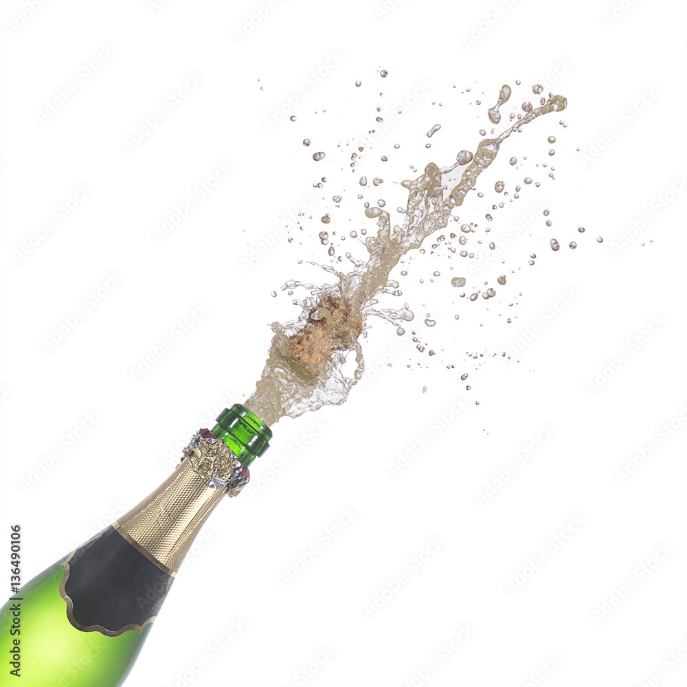 bottle of champagne popping its cork and splashing Stock Photo | Adobe ...