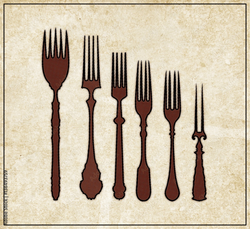 Silhouettes of forks - halftone vintage poster Stock Illustration ...