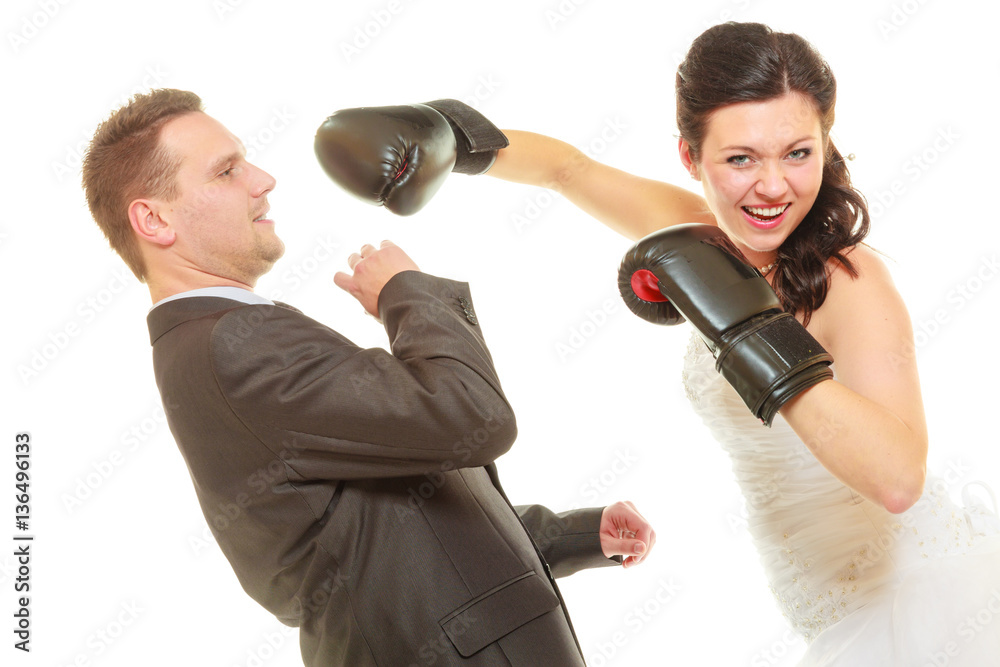 Bride boxing her groom on wedding Stock Photo | Adobe Stock