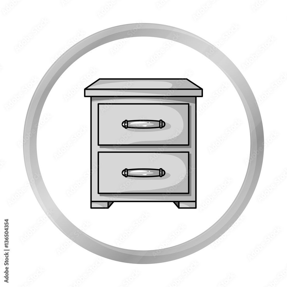 Bedside table icon in monochrome style isolated on white background ...
