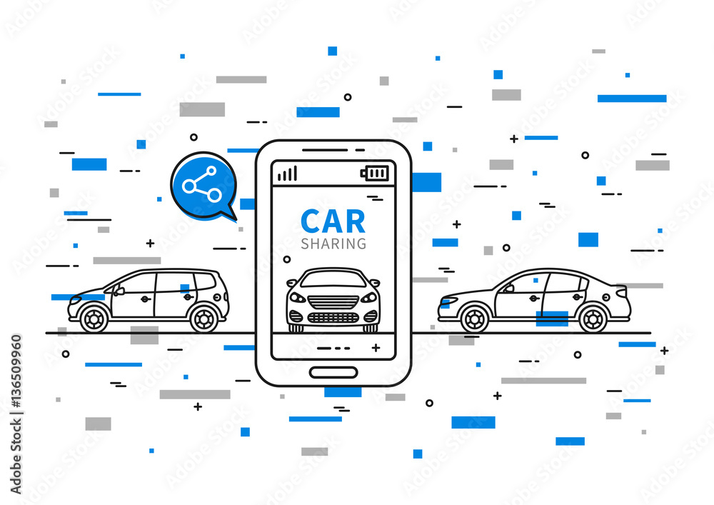 Car sharing vector illustration with colorful elements. Car to share ...