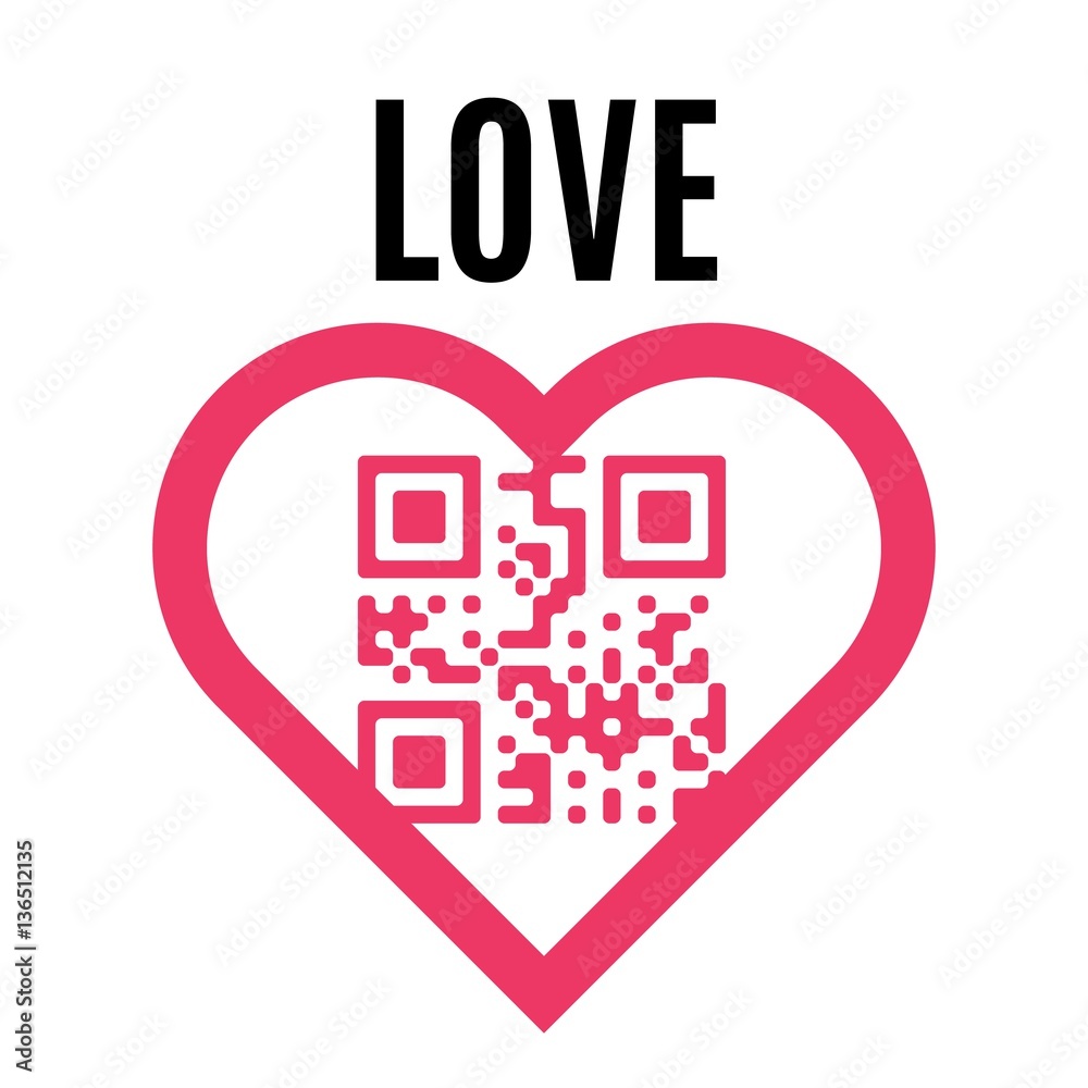 Word Love in QR code in red heart silhouette. Concept of relatio Stock ...